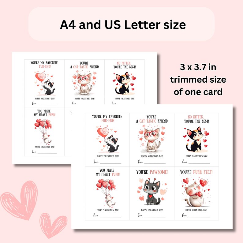 Cat Valentine's Day Cards: 6 Funny Kids Classroom Printables (PDF) - Etsy