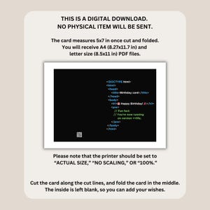 Programmer Birthday Card Printable Funny Coding Gift for Developers, Engineers, Tech Lovers ...