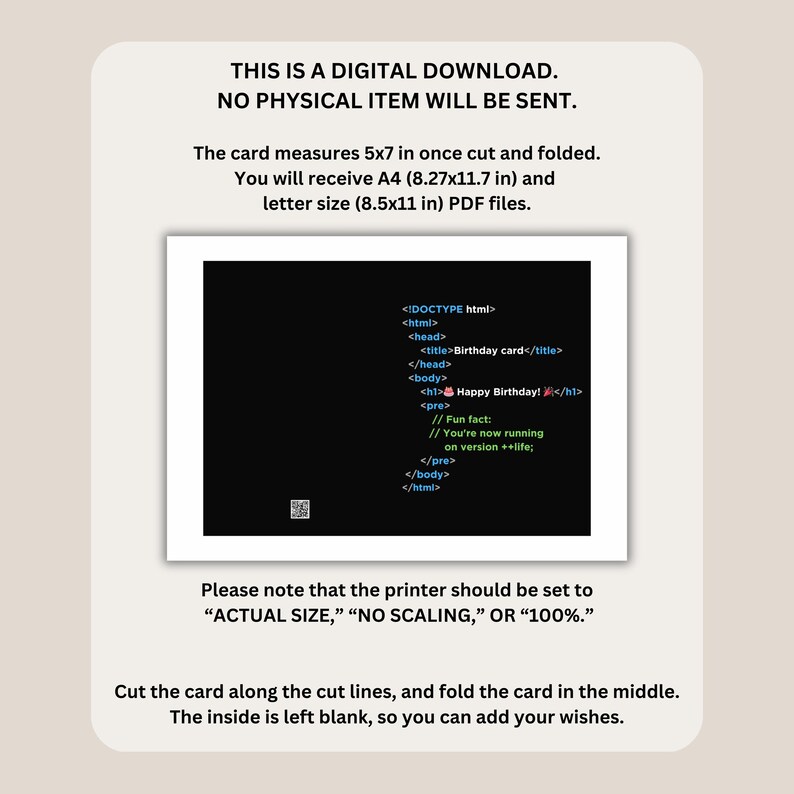 Programmer Birthday Card Printable Funny Coding Gift for Developers ...