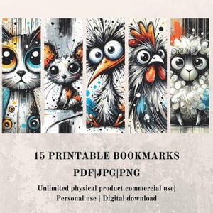 Funny Animals Printable Bookmarks, 15 Whimsical Bookmark Sheets, PNG ...