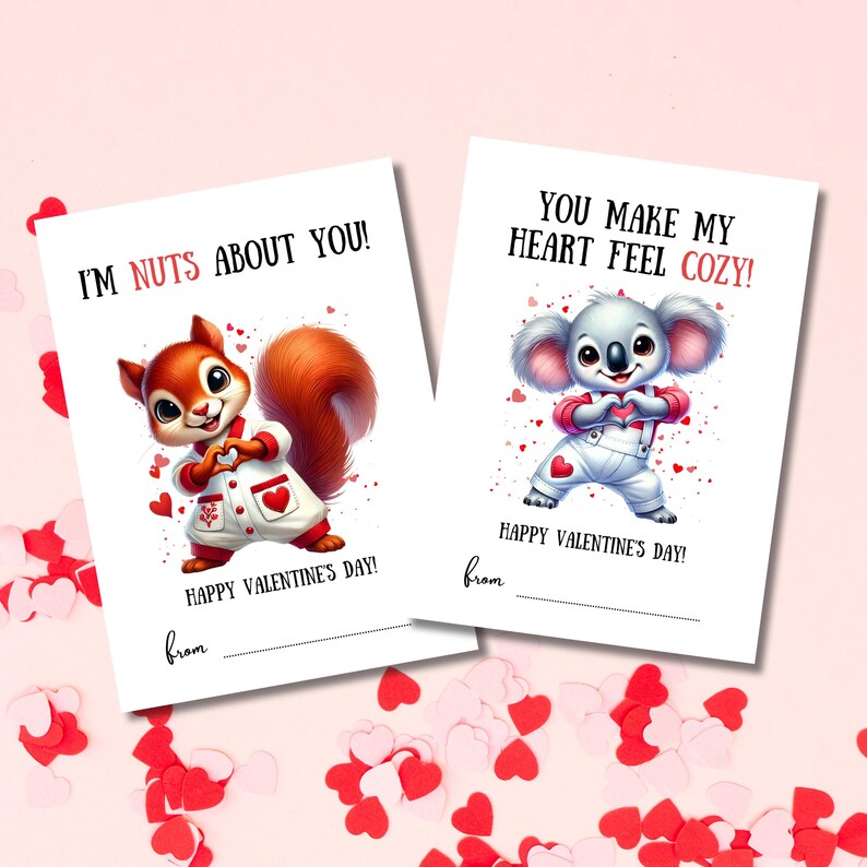 Kids Valentine's Day Cards With Animals, Funny Printable Classroom ...