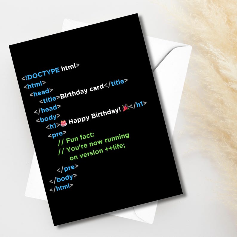 Programmer Birthday Card Printable Funny Coding Gift for Developers ...