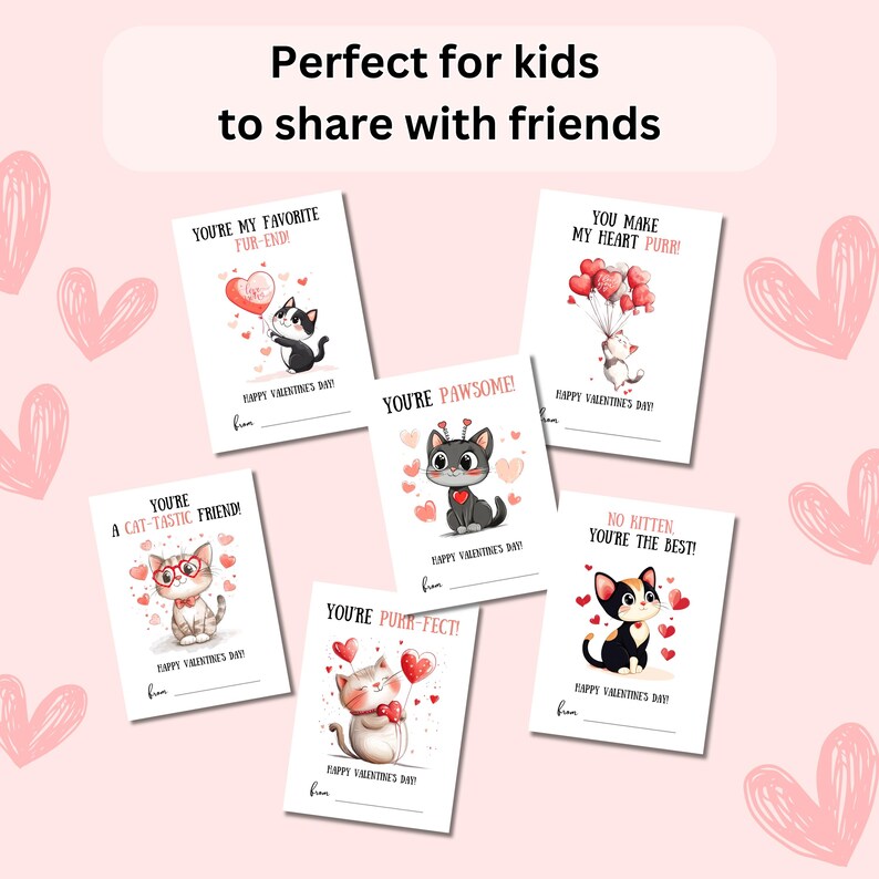 Cat Valentine's Day Cards: 6 Funny Kids Classroom Printables (PDF) - Etsy