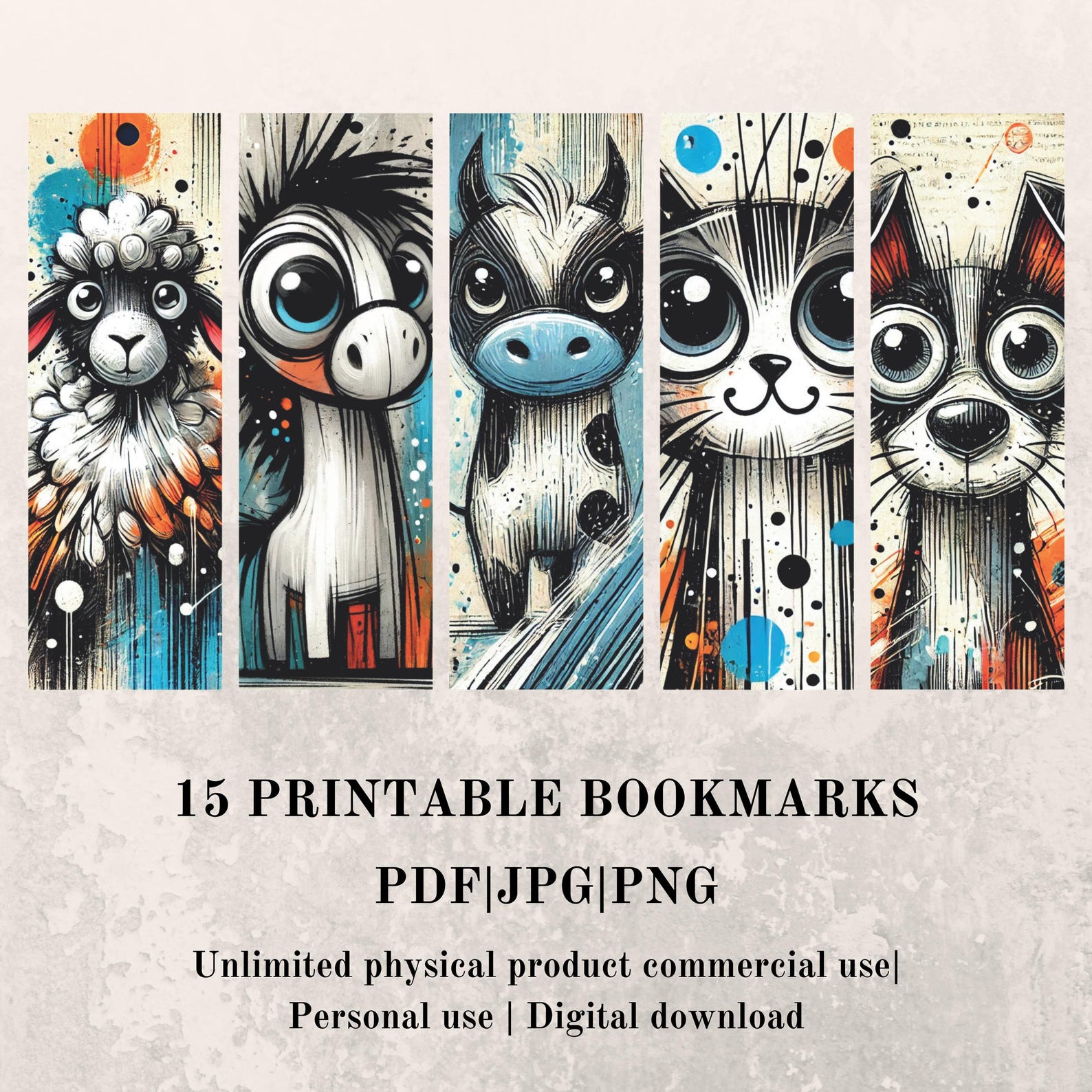 Funny Animals Printable Bookmarks, 15 Whimsical Bookmark Sheets, PNG ...