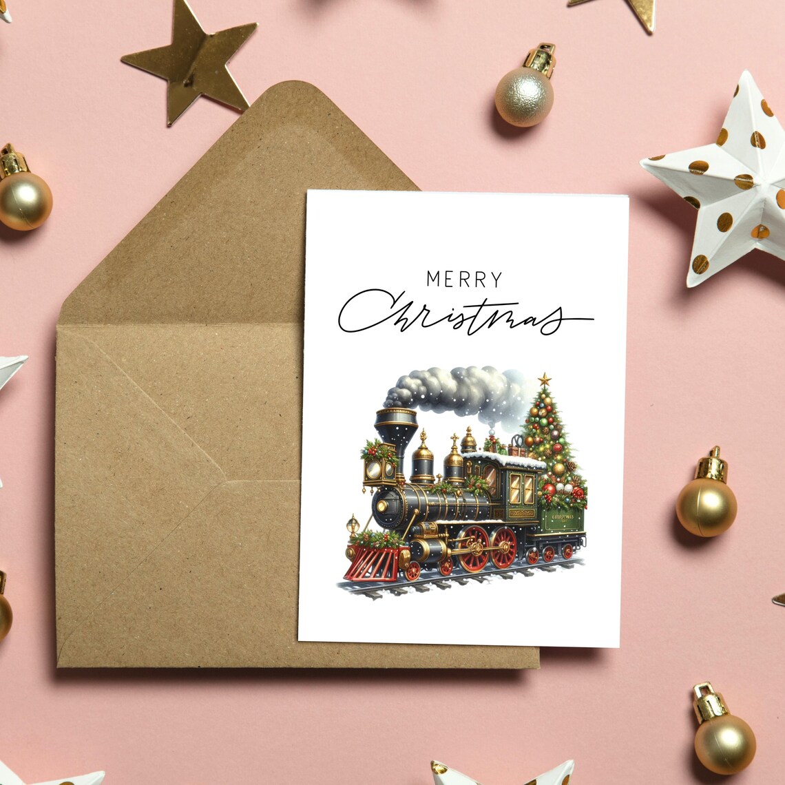 Vintage Christmas Train Cards: 8 Printable Holiday Greetings (digital ...