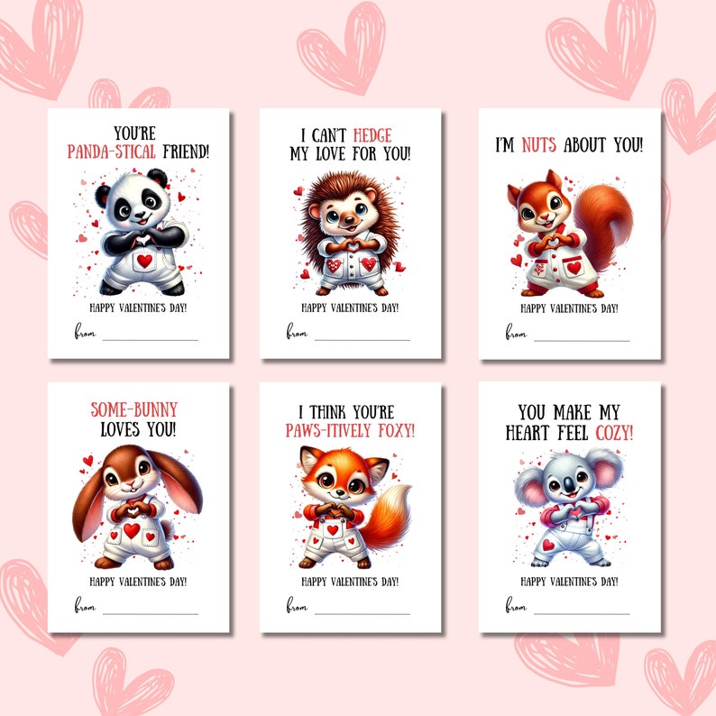 Kids Valentine's Day Cards With Animals, Funny Printable Classroom ...