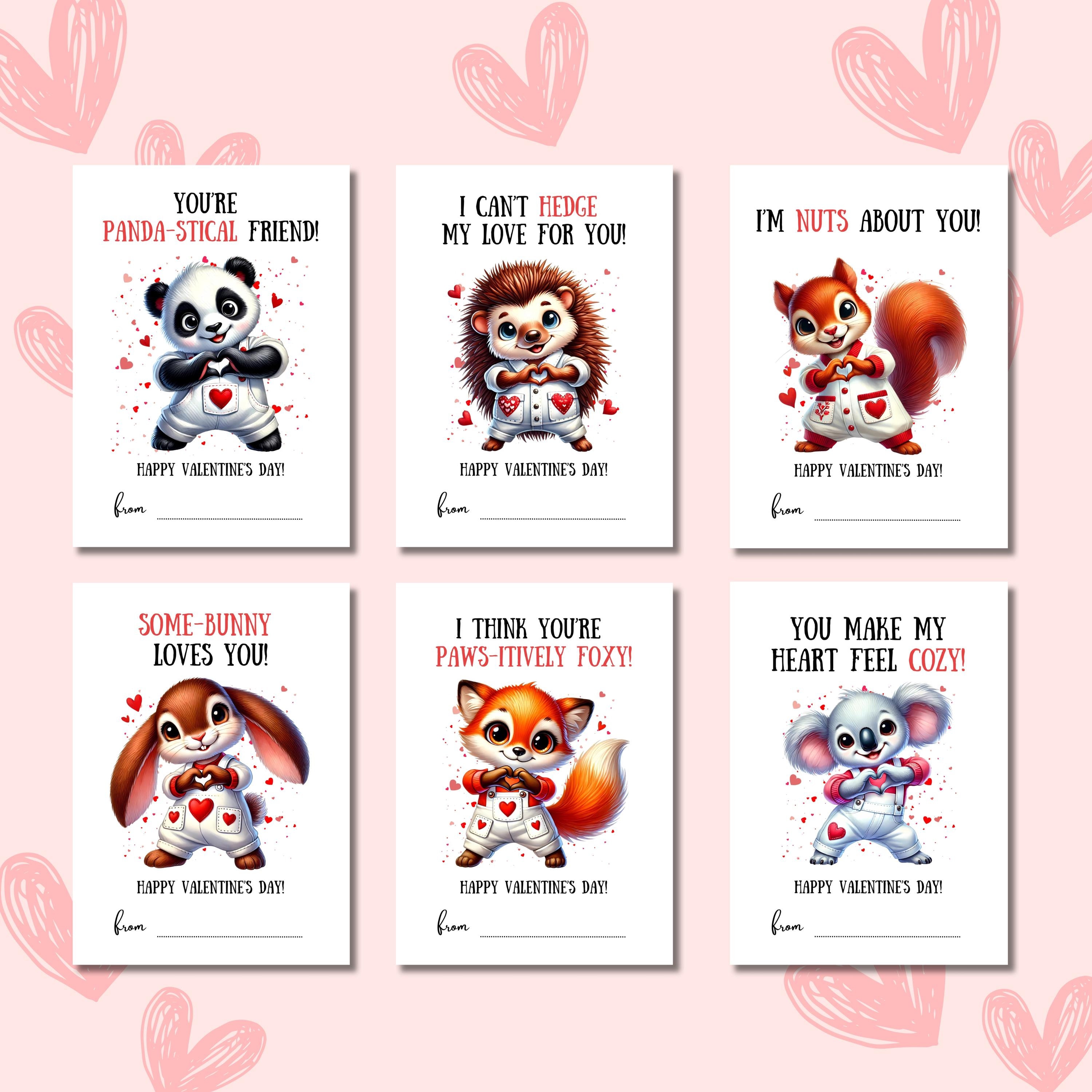 Kids Valentine's Day Cards With Animals, Funny Printable Classroom ...