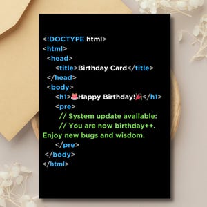Programmer Birthday Card Printable Funny Coding Gift for Developers, Engineers, Tech Lovers ...