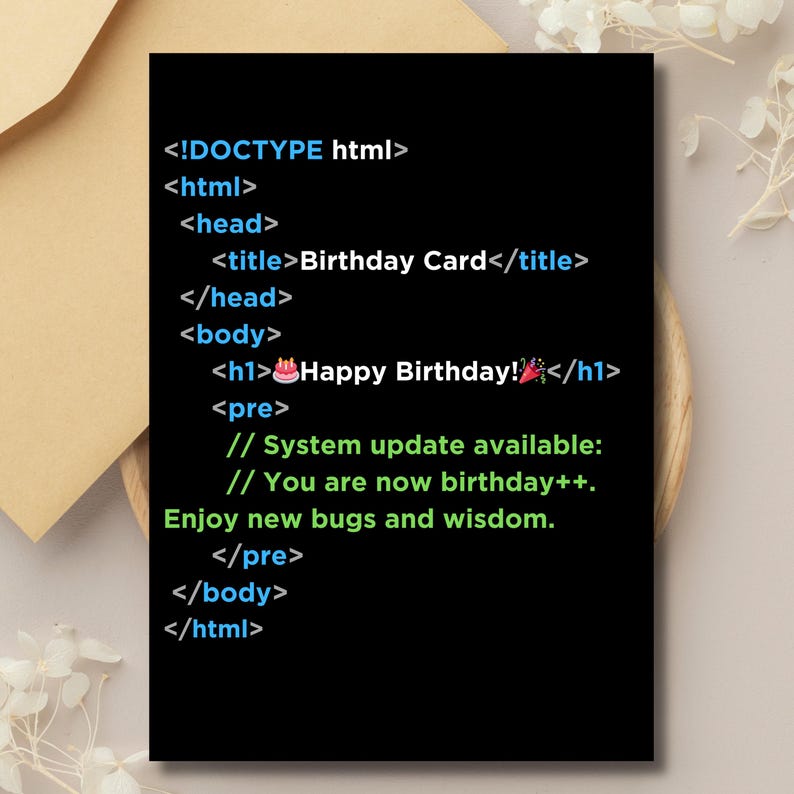 Programmer Birthday Card Printable Funny Coding Gift for Developers, Engineers, Tech Lovers ...