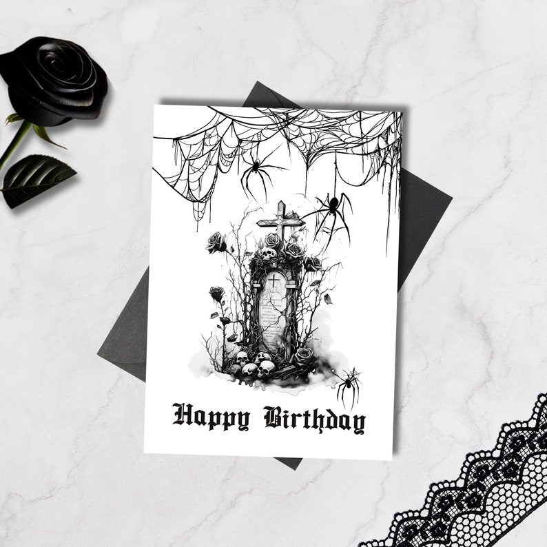 Printable Gravestone Gothic Birthday Card, Goth Gift, Spooky Card 5x7 ...