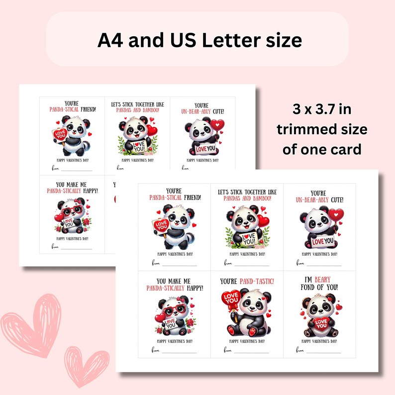 Panda Kids Valentine's Day Cards, Funny Printable Classroom Valentine ...