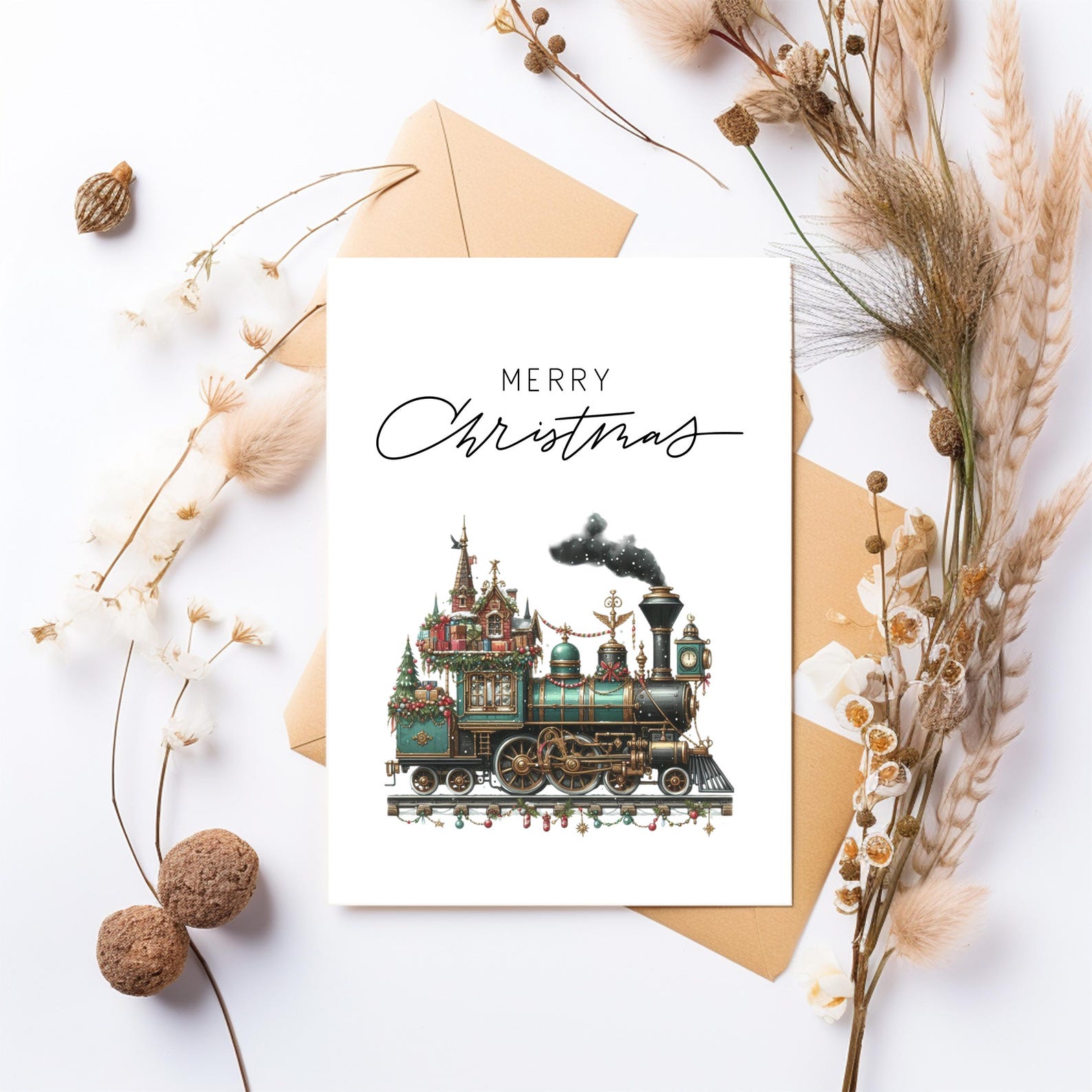 Vintage Christmas Train Cards: 8 Printable Holiday Greetings (digital ...