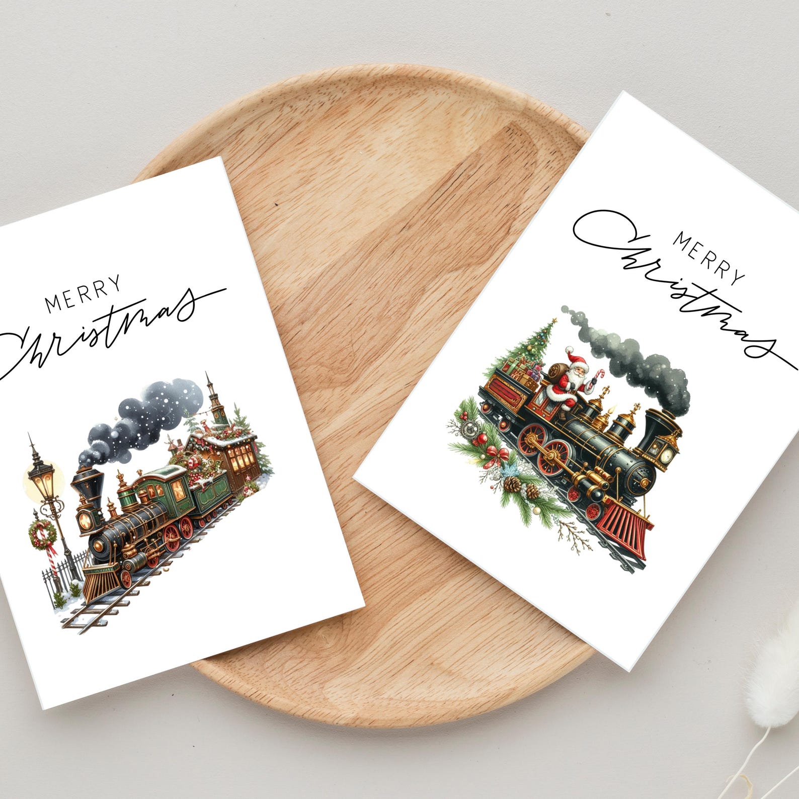 Vintage Christmas Train Cards: 8 Printable Holiday Greetings (digital ...