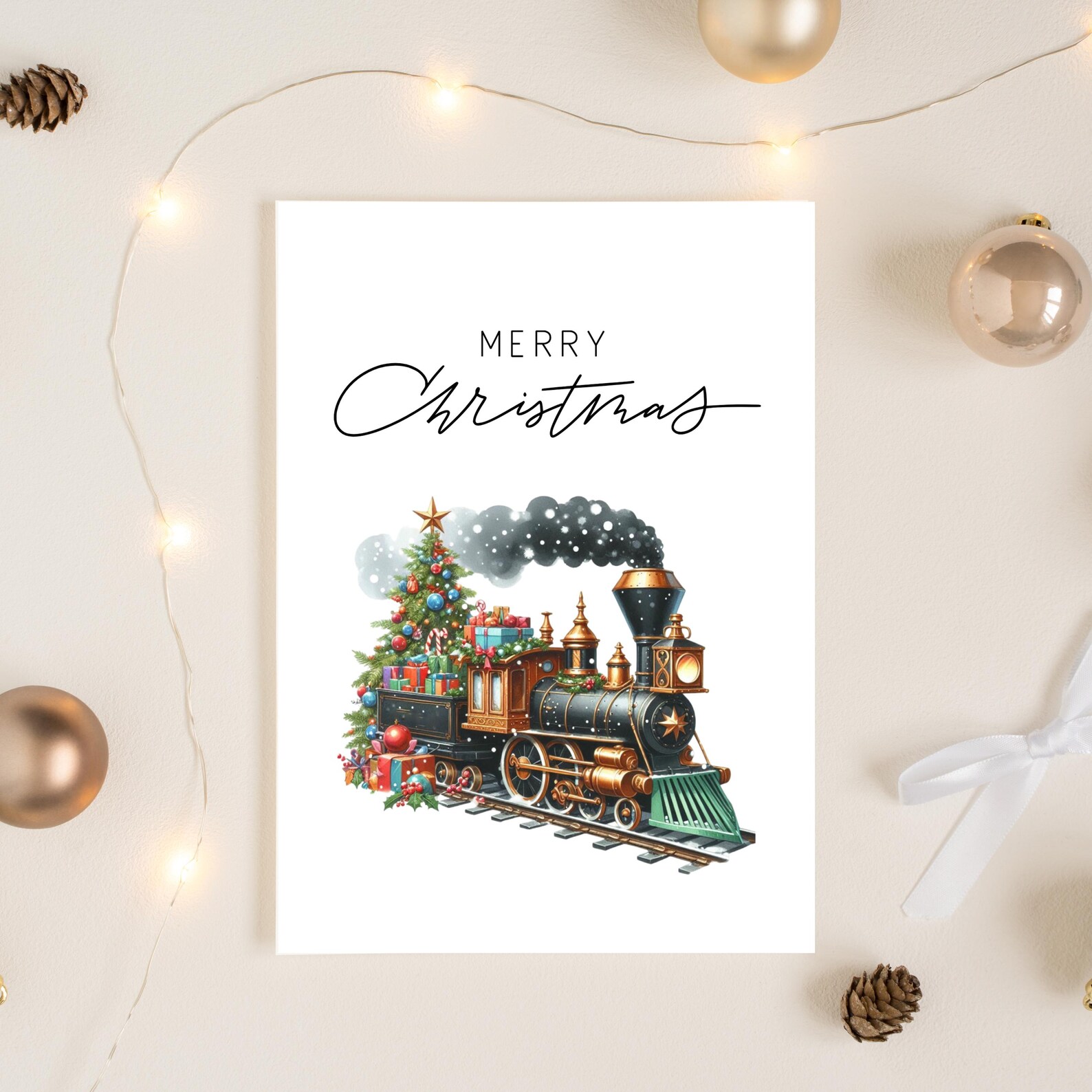 Vintage Christmas Train Cards: 8 Printable Holiday Greetings (digital ...