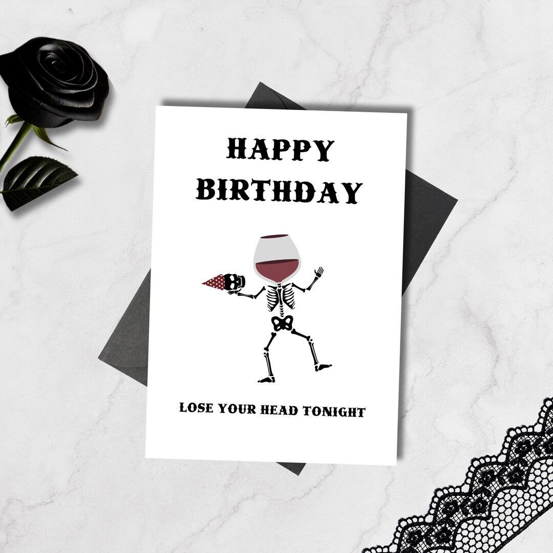 Printable Skeleton Birthday Card: Gothic Greeting Card (5x7) (digital ...