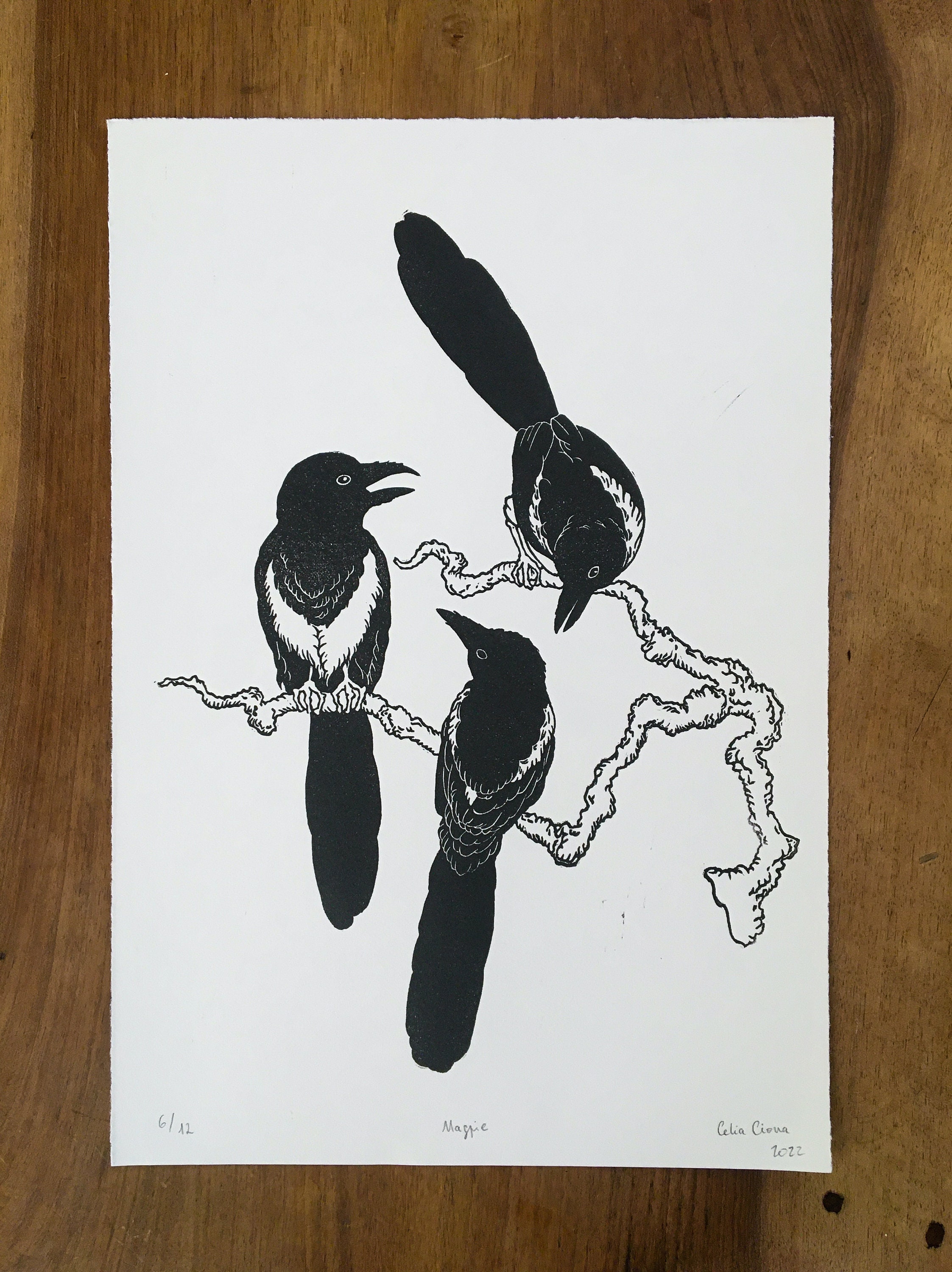 Magpies. Fine Art Print, Linocut, Limited Edition, Handcrafted Print ...