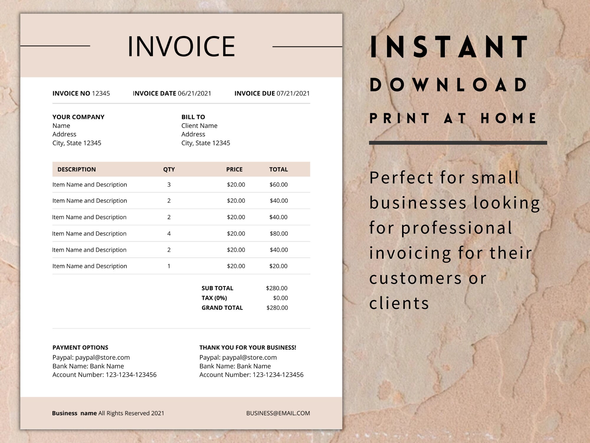 Invoice Template Download Canva Minimal Design Printable Invoice ...
