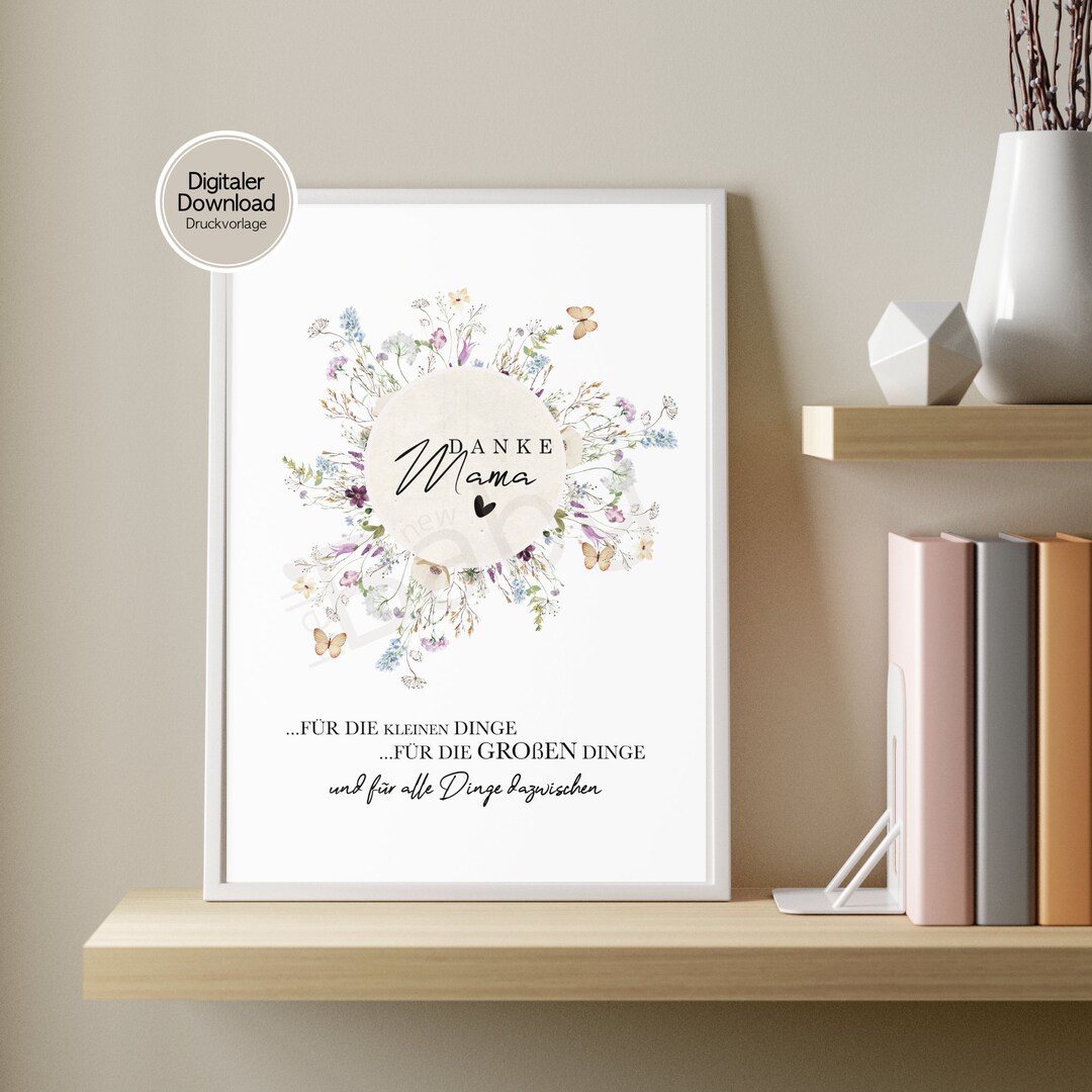 Thank You Mom Poster Mother's Day Flower Wreath PDF - Etsy