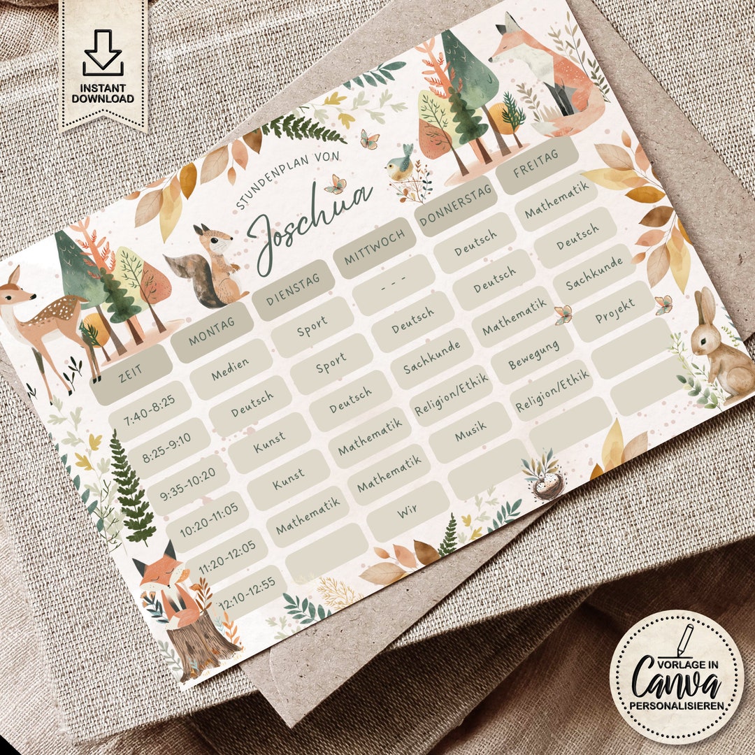 Personalized Timetable for School Enrollment PDF - Etsy