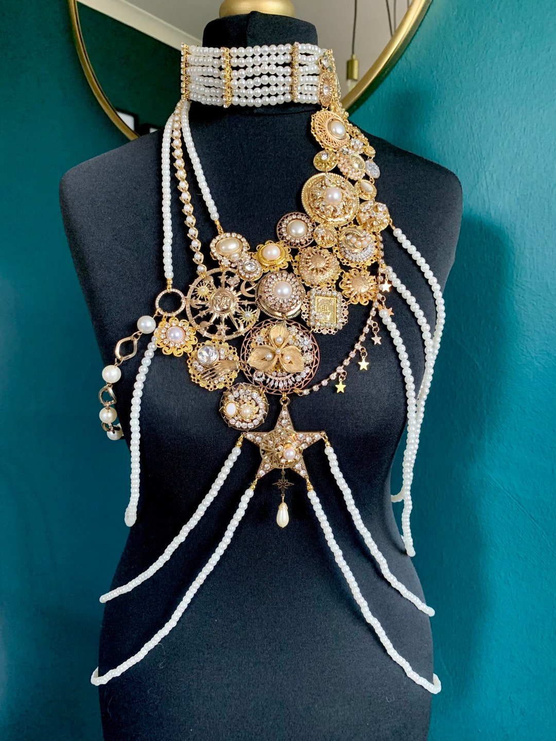 Handmade Vintage Reclaim Pearl Celestial Body Harness, Boho, Bridal ...