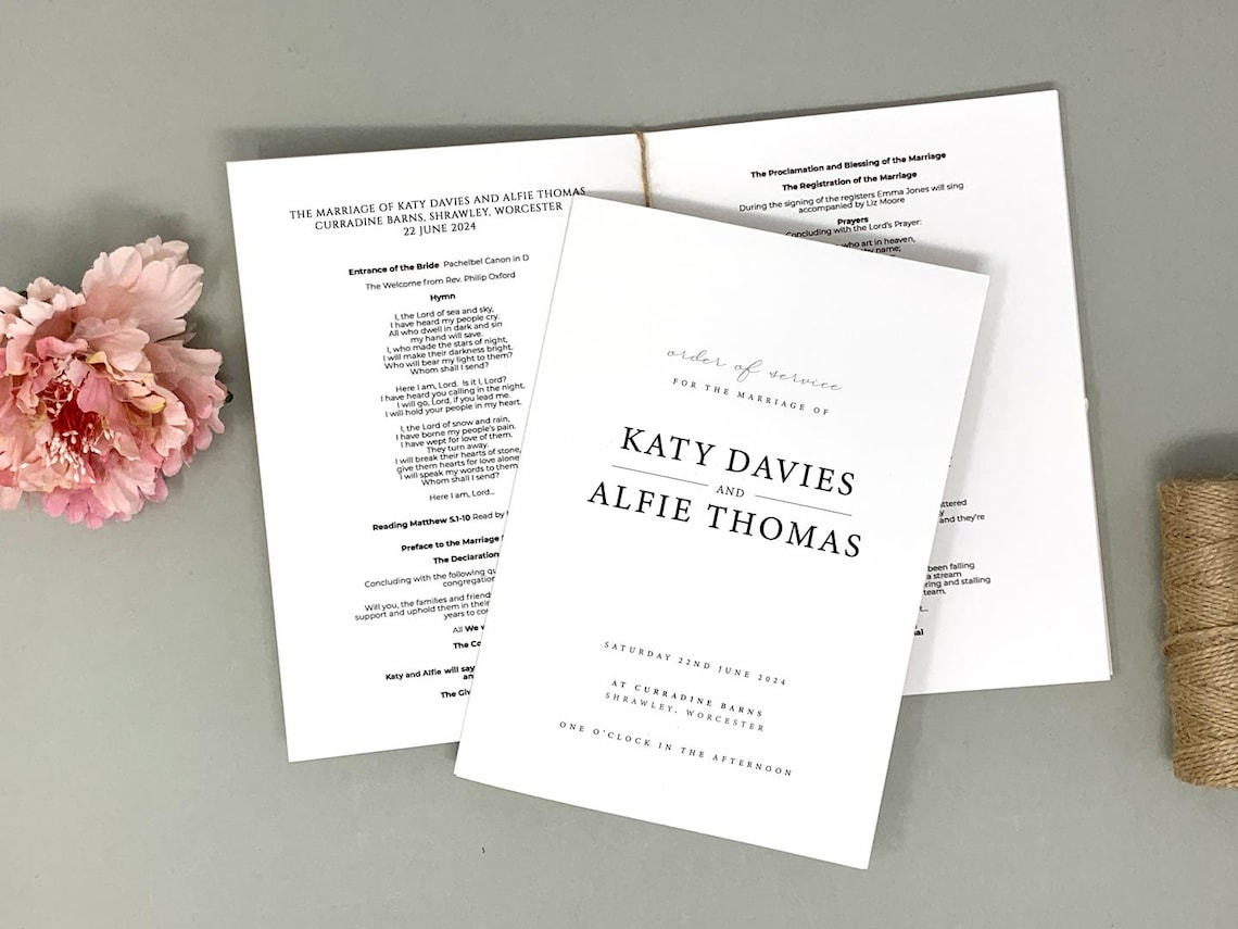Classic Wedding Order of Service Order of Service Wedding - Etsy UK
