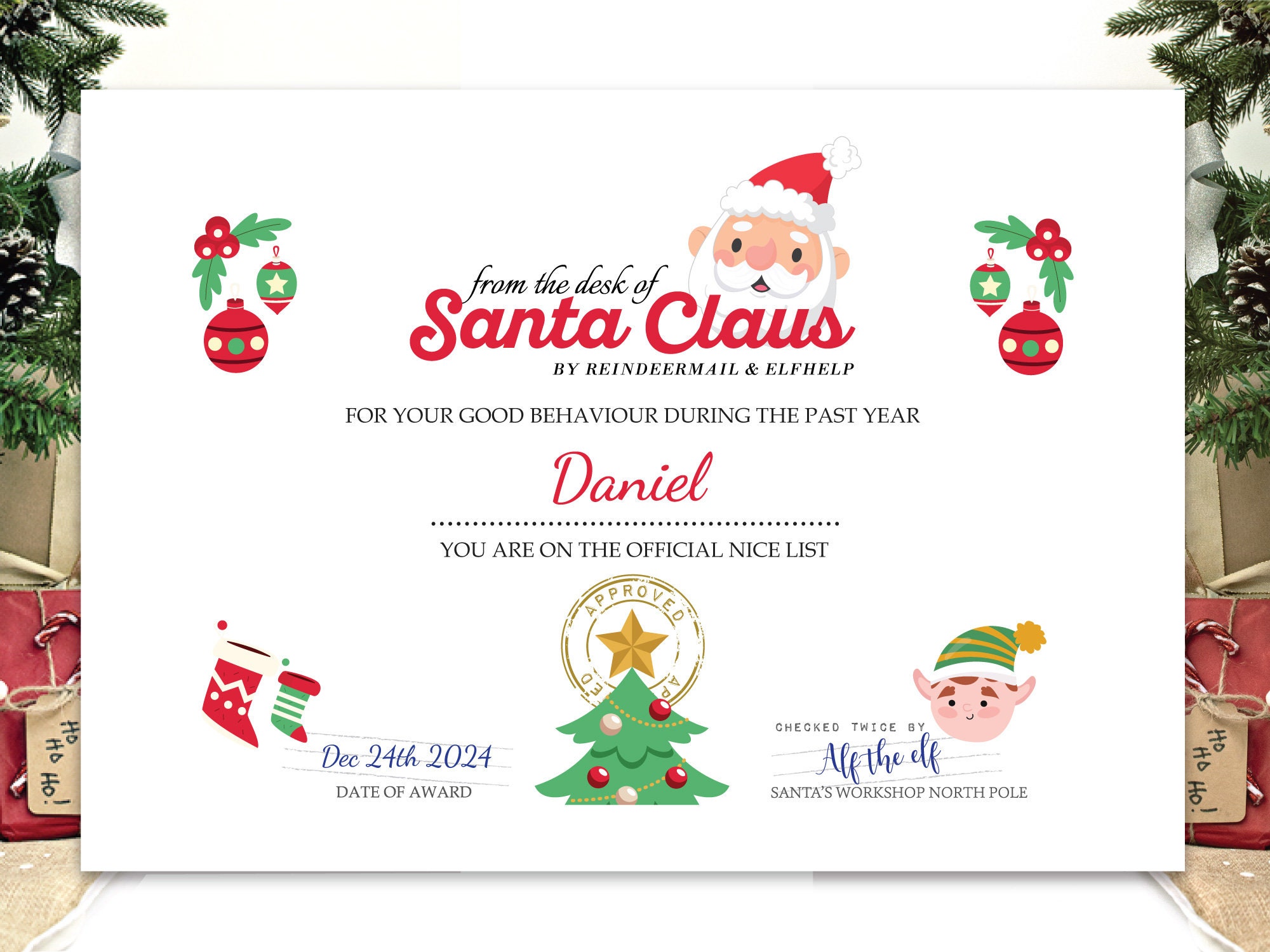 Downloadable Santa Letter Editable Santa Letter Nice Certificate ...