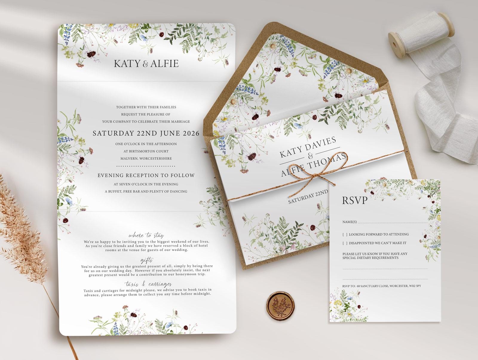 Wild Blooms Wildflower Tri-fold Wedding Invitation - Meadow Wedding ...