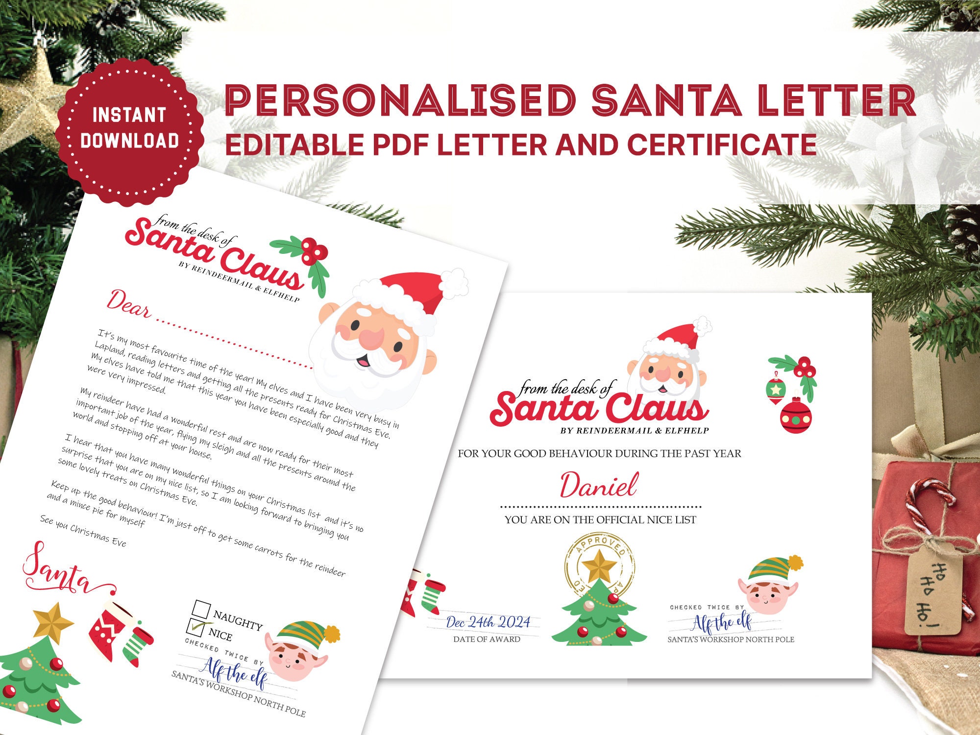 Downloadable Santa Letter Editable Santa Letter Nice Certificate ...