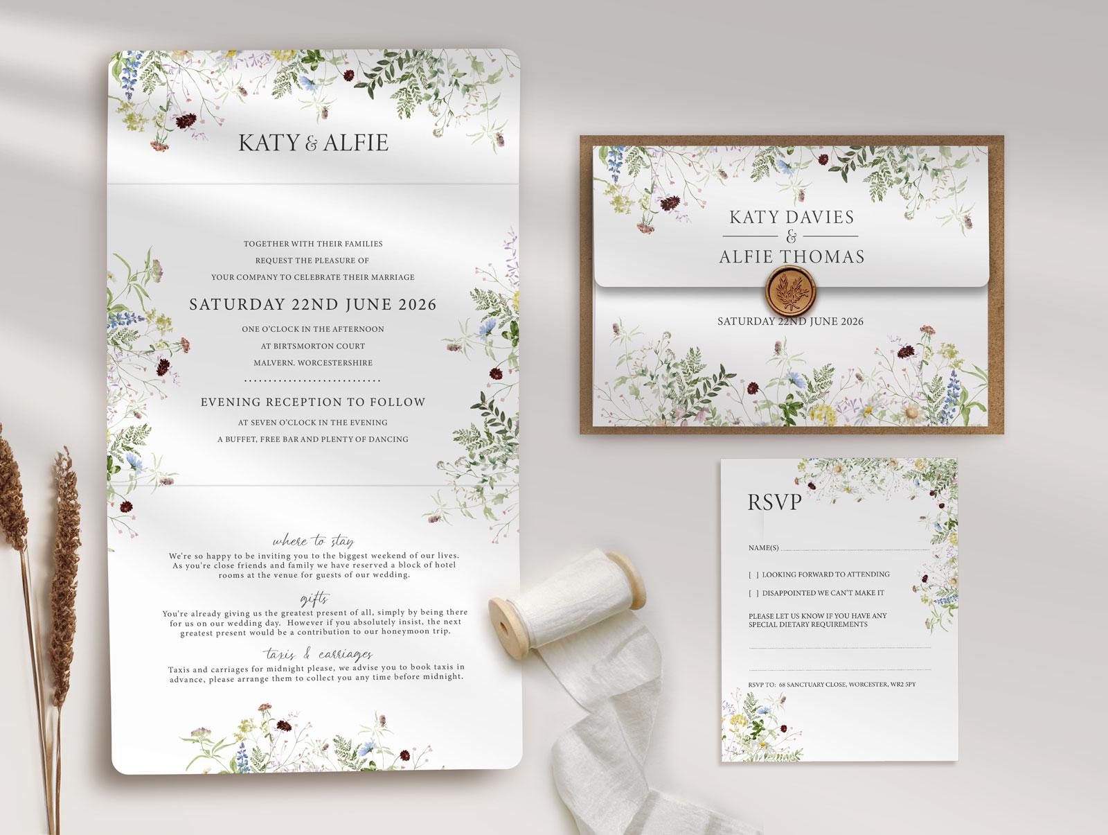 Wild Blooms Wildflower Tri-fold Wedding Invitation - Meadow Wedding ...