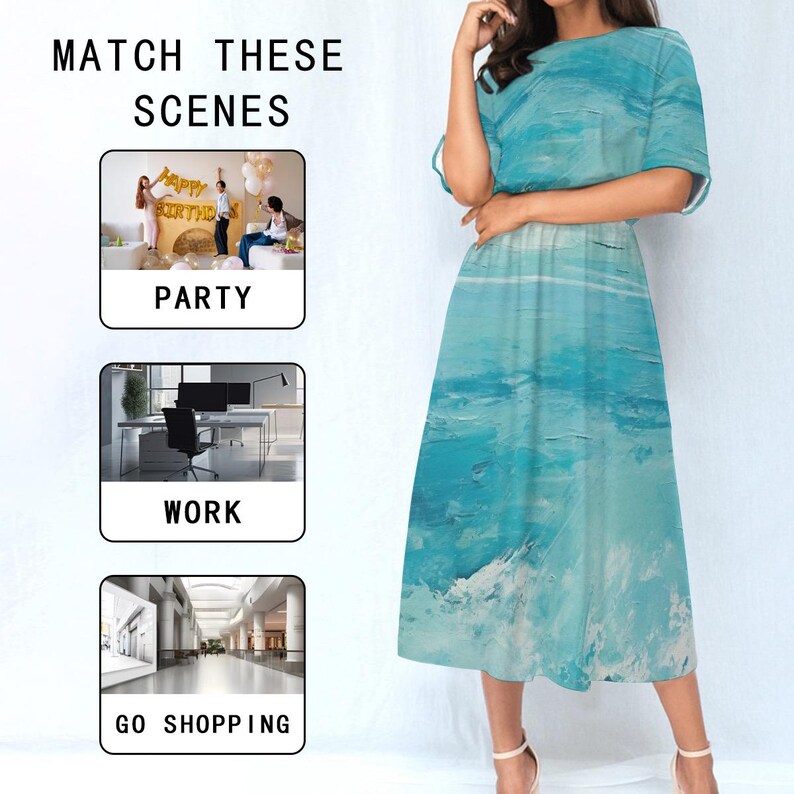 Ocean Waves Skirt, Waves Skirt, Marine Theme Dress, Mermaidcore Fashion ...