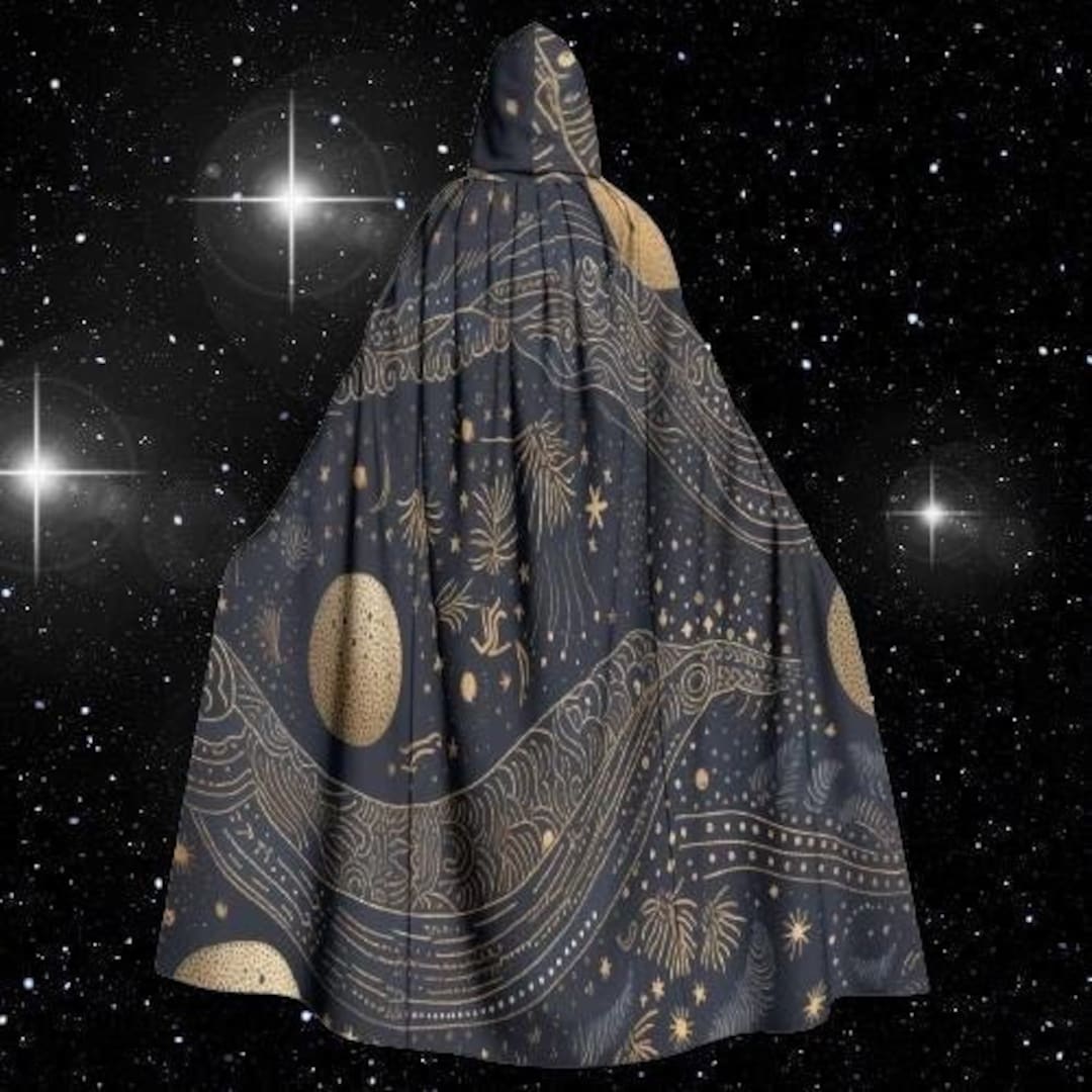Moon and Star Cloak, Astrology Cloak, Celestial Hooded Cloak, Moon ...