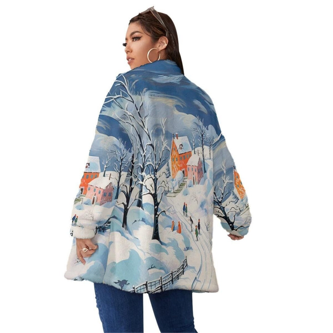 Plus Size Winter Landscape Painting Coat, Borg Fleece Coat, Unisex ...