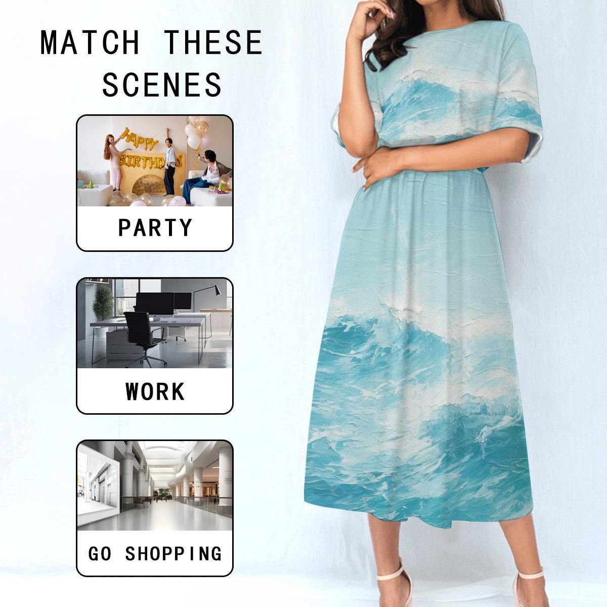 Ocean Waves Skirt, Waves Skirt, Marine Theme Dress, Mermaidcore Fashion ...