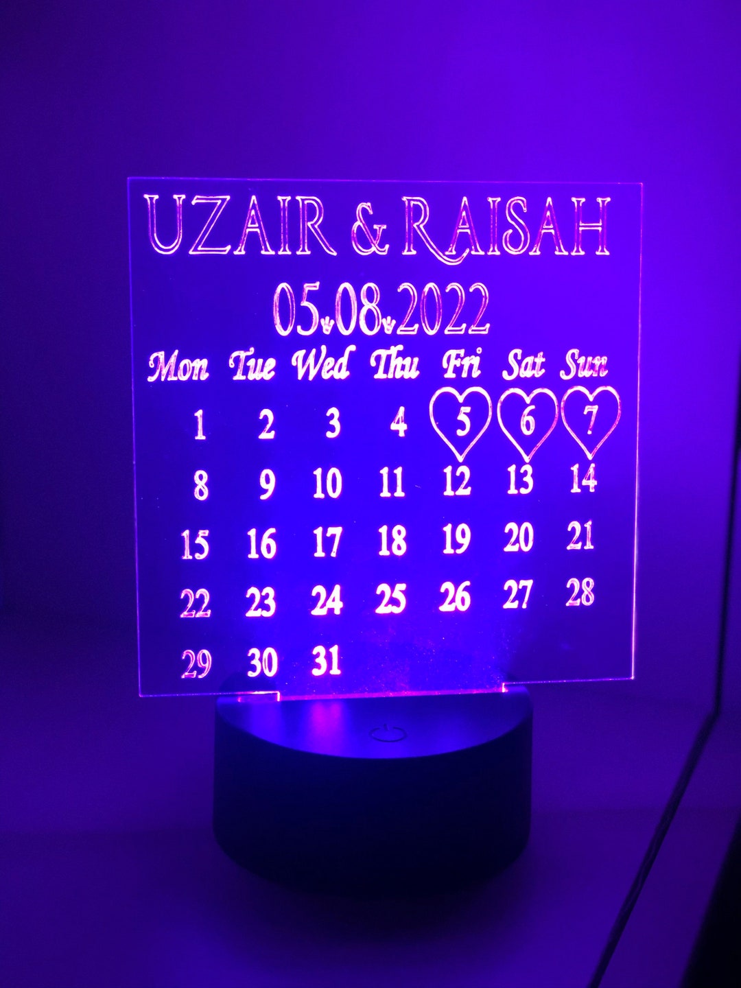 Customised LED Calendar Lamp Colour Changing Lamp. Takes Triple A ...