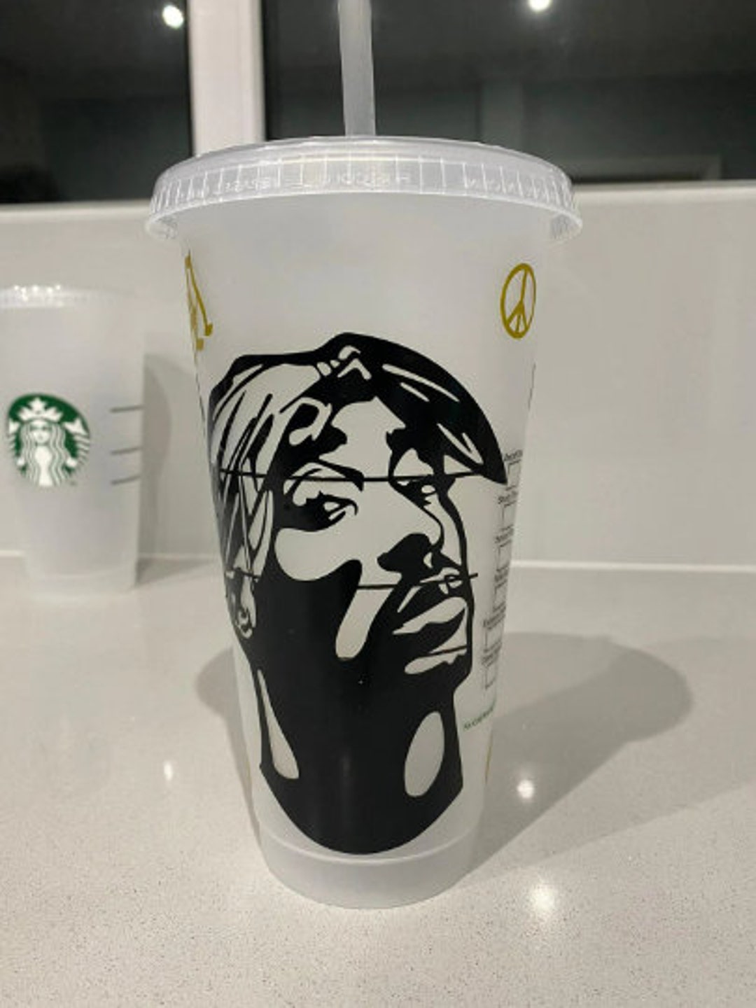 UK Rap Artist Tupac Themed 24oz Starbucks Cold Cup Tumbler With Lid and ...