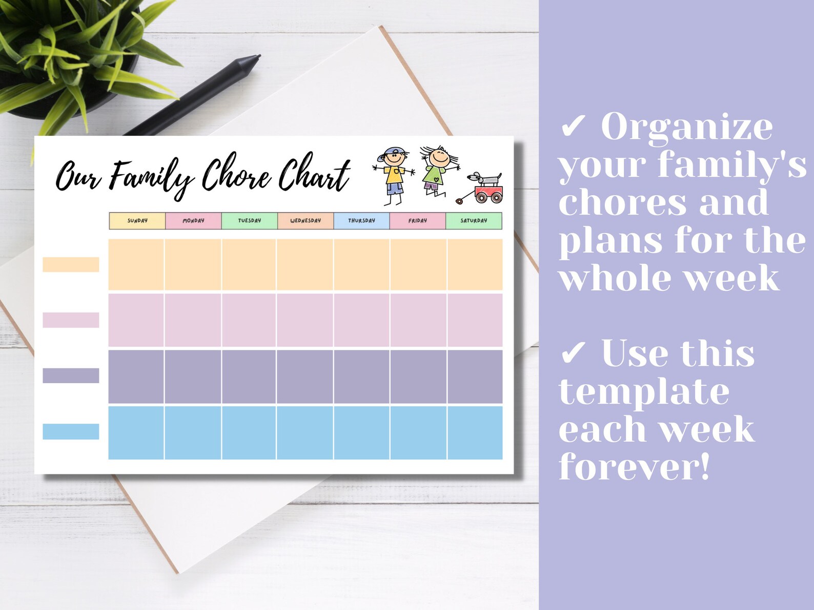 Family Kids Chore Chart Printable, Editable Chore Chart, Routine Chart ...