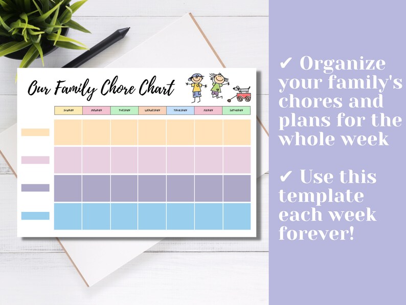 Family Kids Chore Chart Printable, Editable Chore Chart, Routine Chart ...