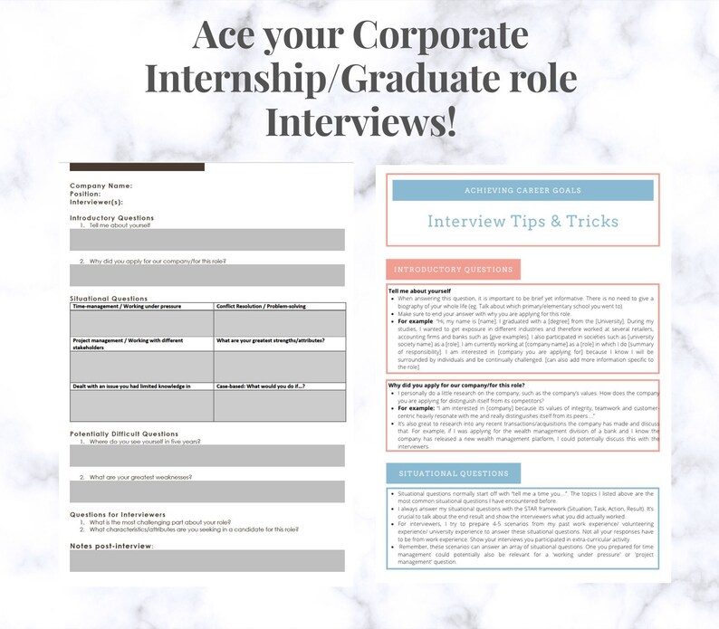 Interview Questions Template | Students, Internship and Graduate ...