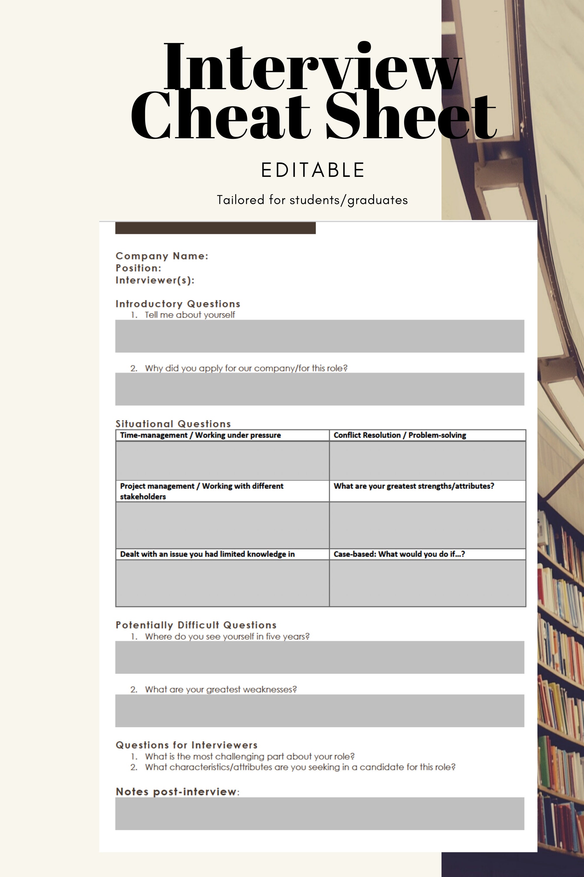 Interview Questions Template | Students, Internship and Graduate | Interview Preparation ...