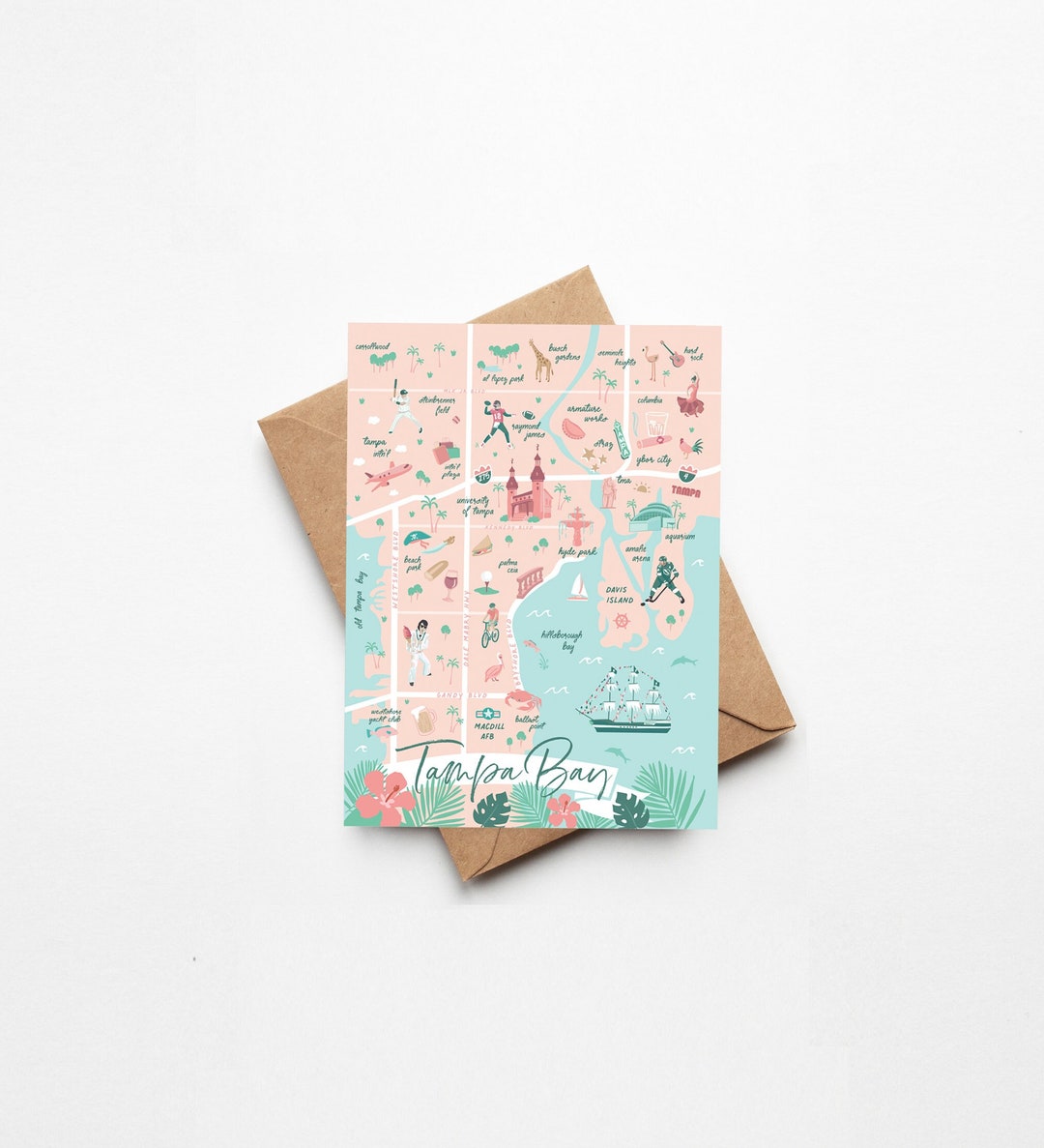 TAMPA BAY Florida Map Greeting Card | Tampa Card Set | Stationary - Etsy