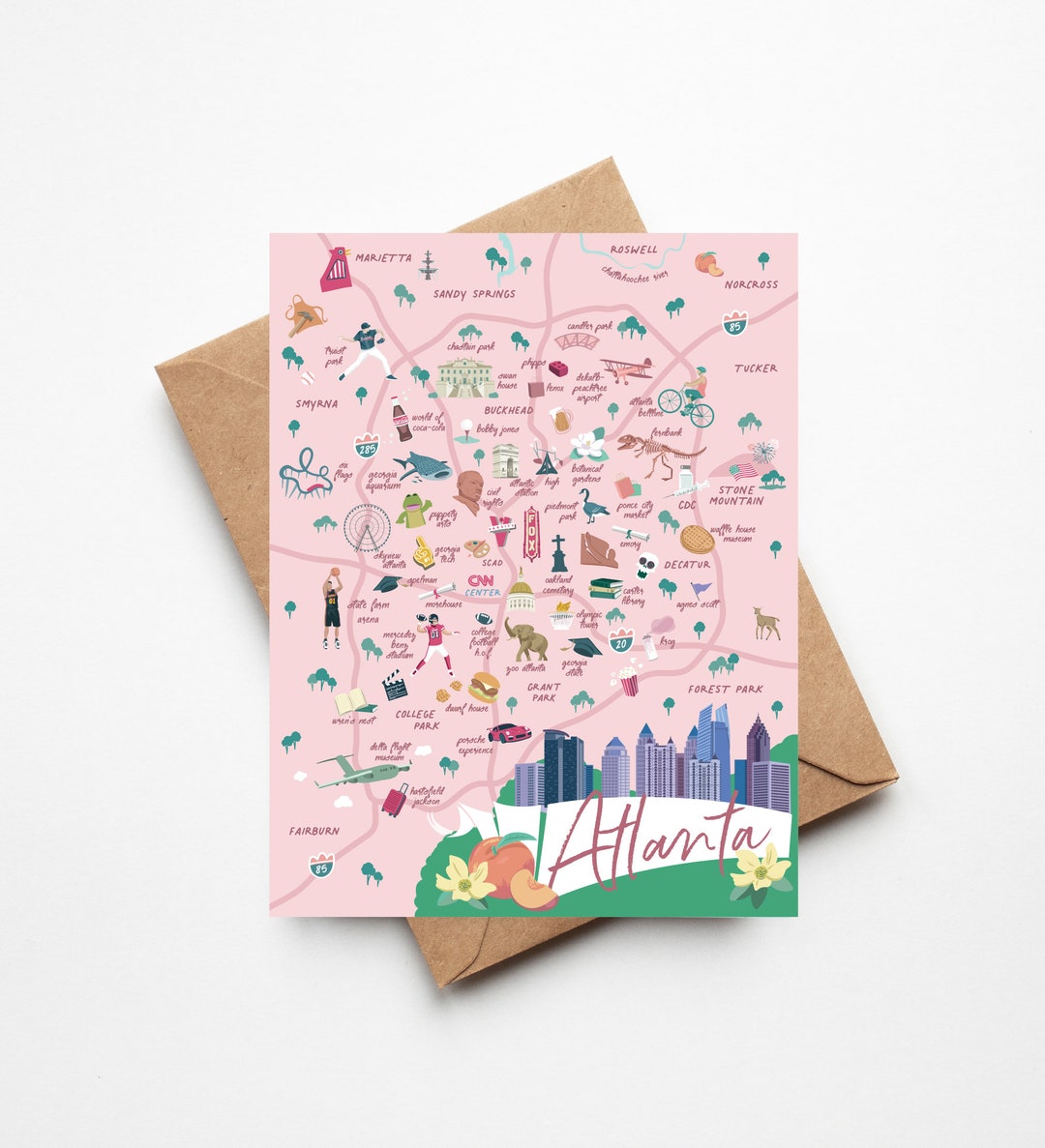 ATLANTA Map Greeting Card | Card Set | ATL Stationary - Etsy