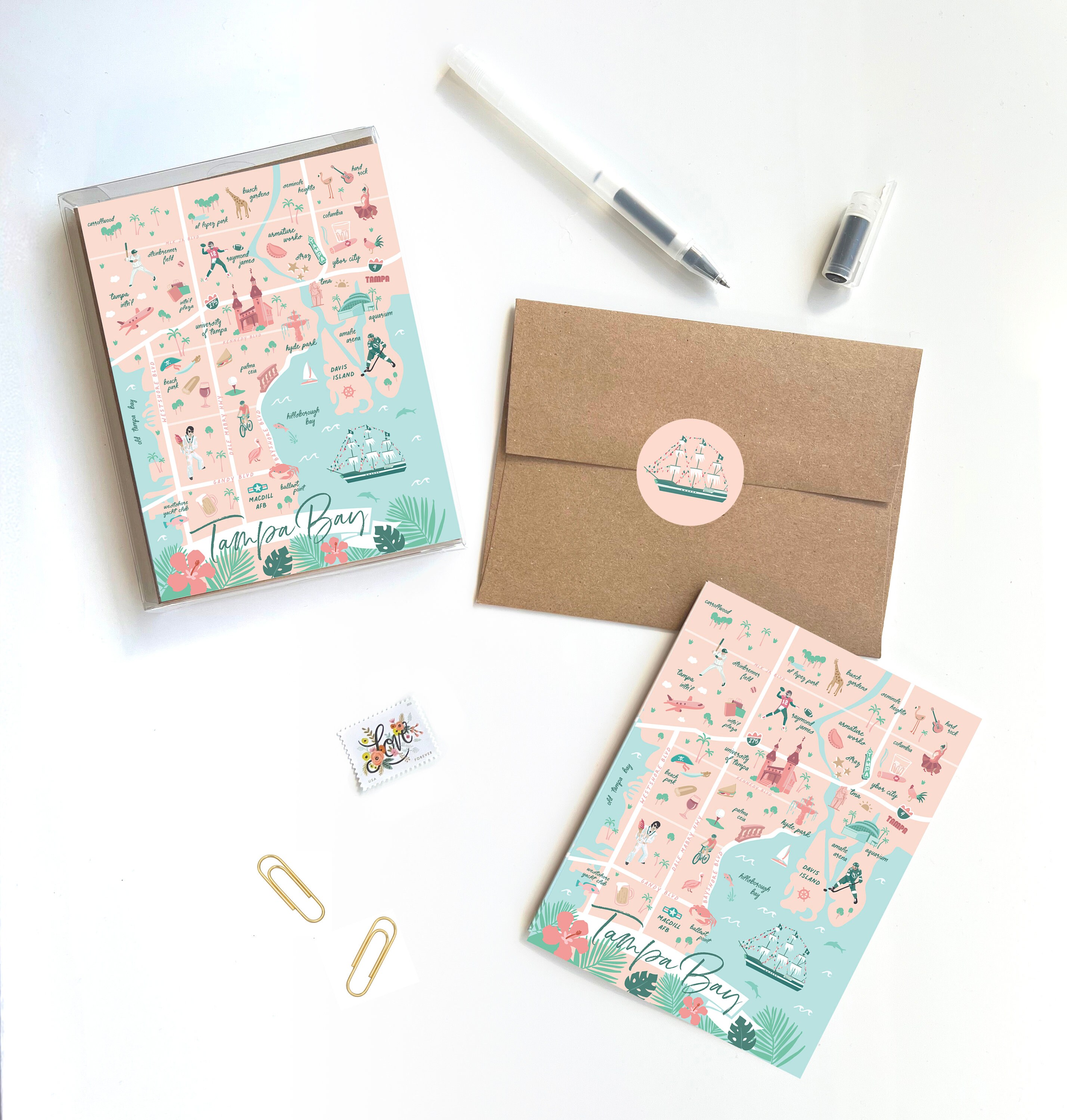 TAMPA BAY Florida Map Greeting Card | Tampa Card Set | Stationary - Etsy
