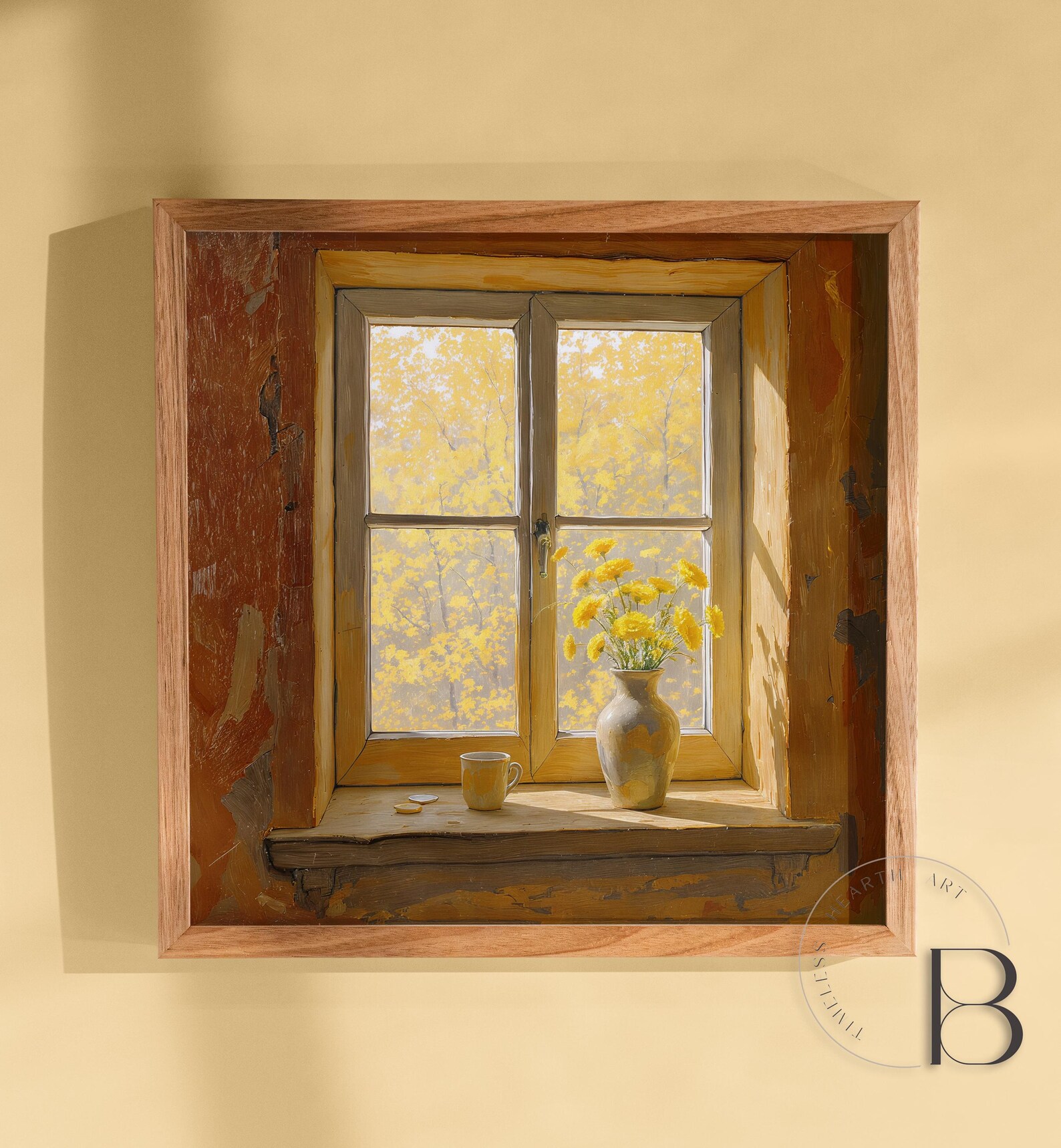 Sunlit Window Still Life Art | Yellow Flowers Painting (digital ...