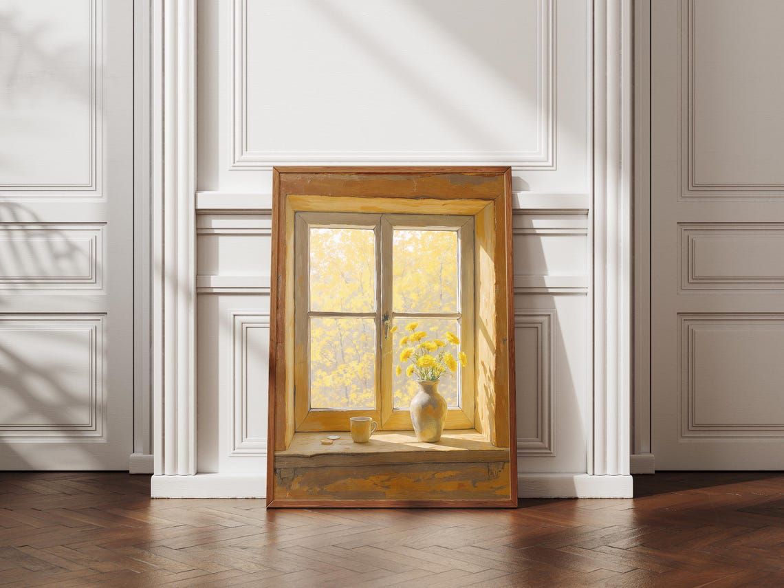 Sunlit Window Still Life Art | Yellow Flowers Painting (digital ...