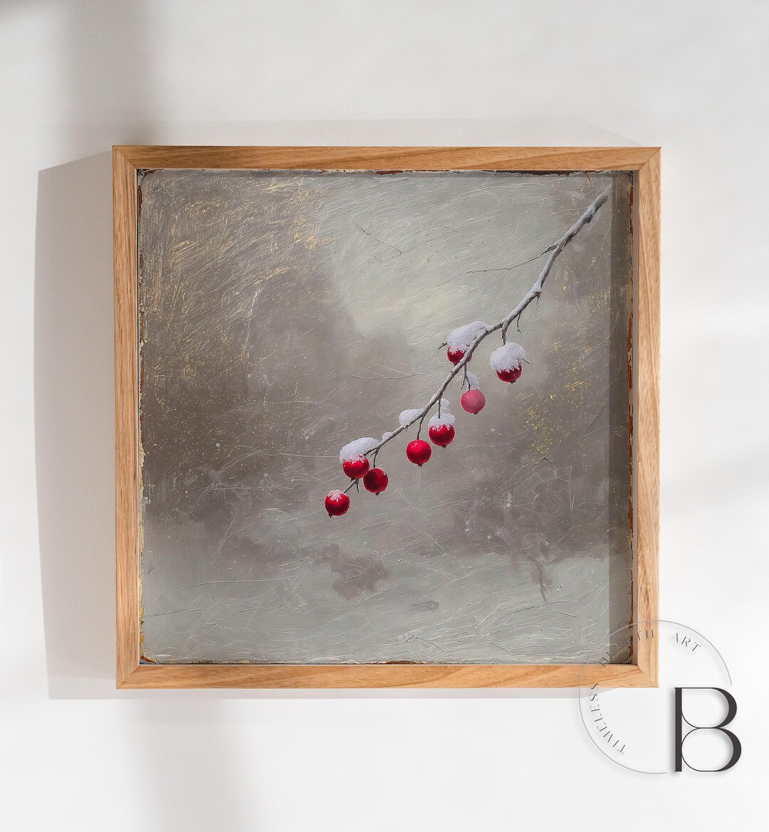 Winter Berry Branch Wall Art | Minimal Snow Still Life | Red Berries ...