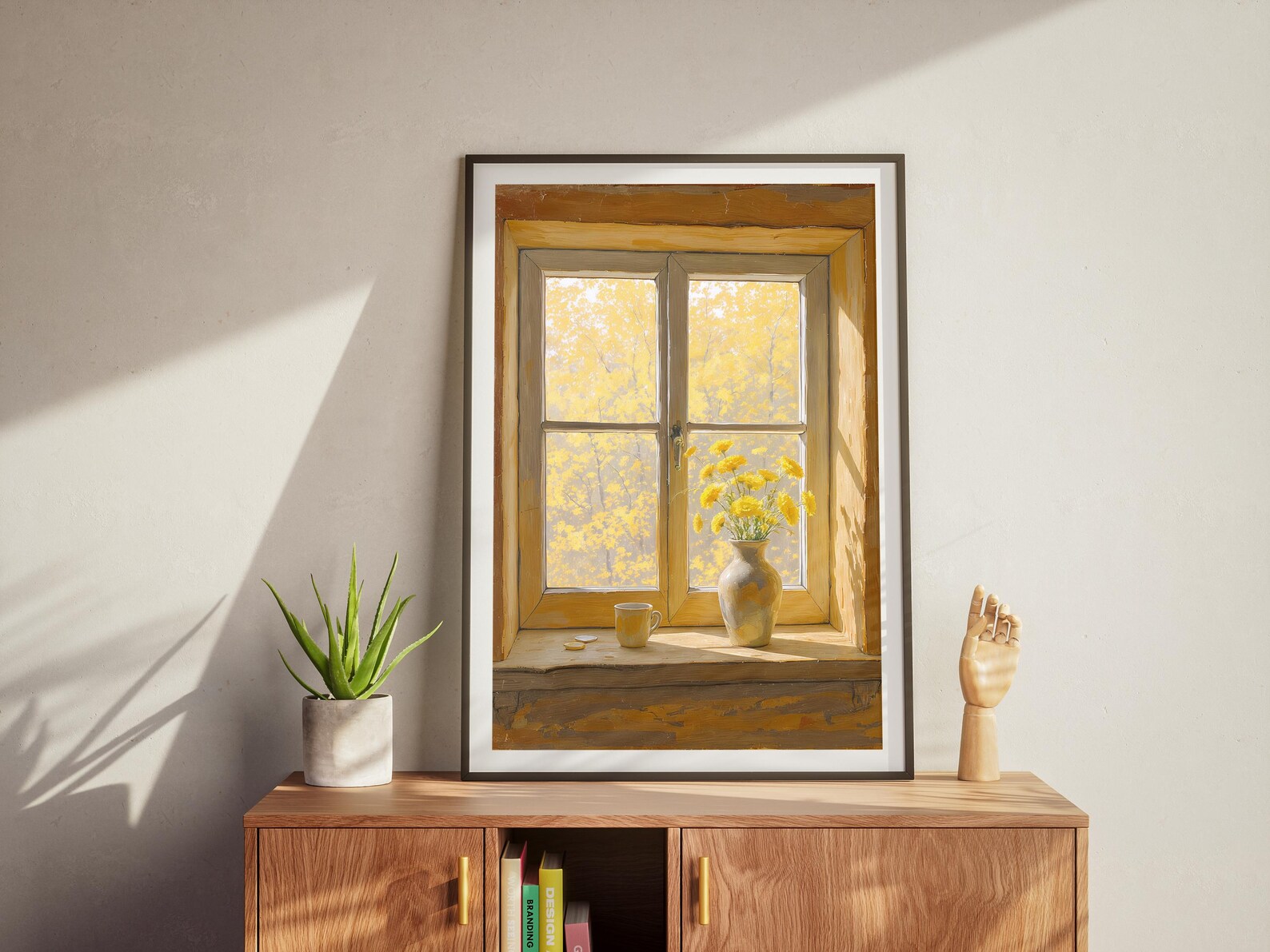 Sunlit Window Still Life Art | Yellow Flowers Painting (digital ...