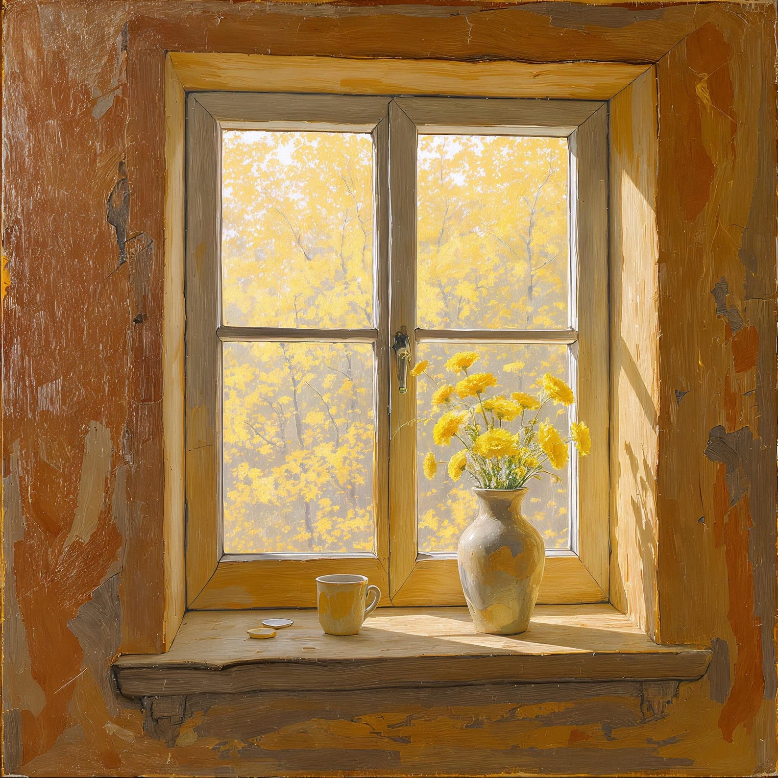 Sunlit Window Still Life Art | Yellow Flowers Painting (digital ...