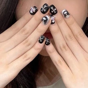 Crystal Purple Saturn Orb Kuromi Press on Nails | Kawaii Nails | Cute ...
