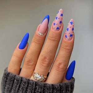 Matte Texture Blue Diamond / Luxury Nails / Handmade Press on Nails ...