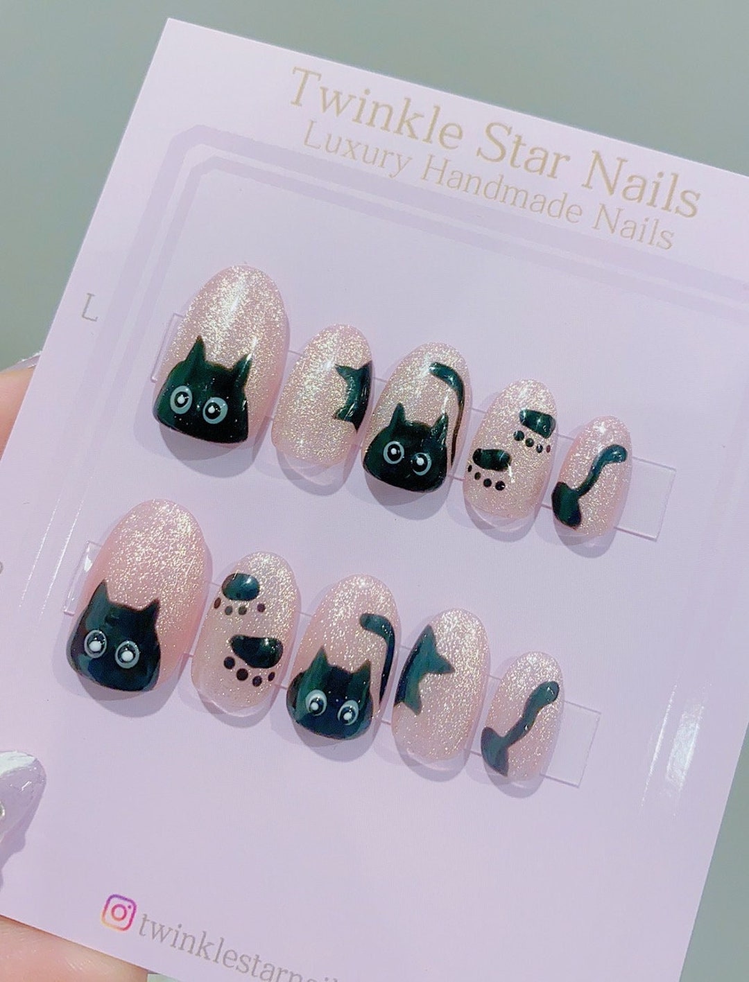 So Cute! | Adorable Cute Kitty and Fingerprint Press on Nails (cat Eye ...